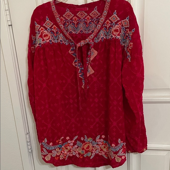 Johnny Was | Tops | Johnny Was Red Embroidered Floral Blouse Sz M ...
